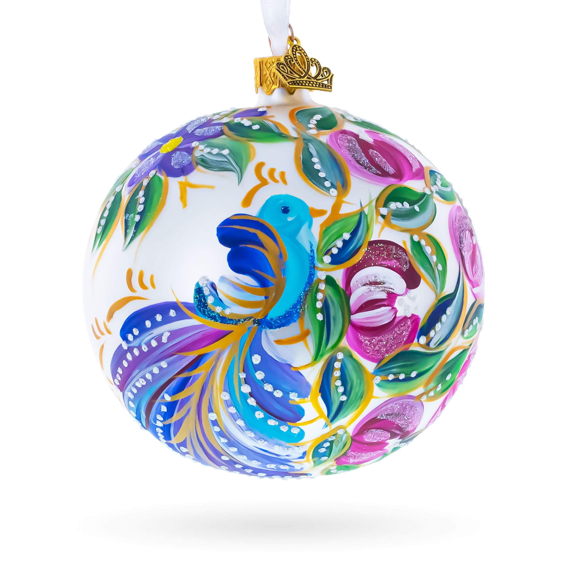 Blue Bird on White Glass Ball Christmas Ornament 4 Inches - Walmart.com