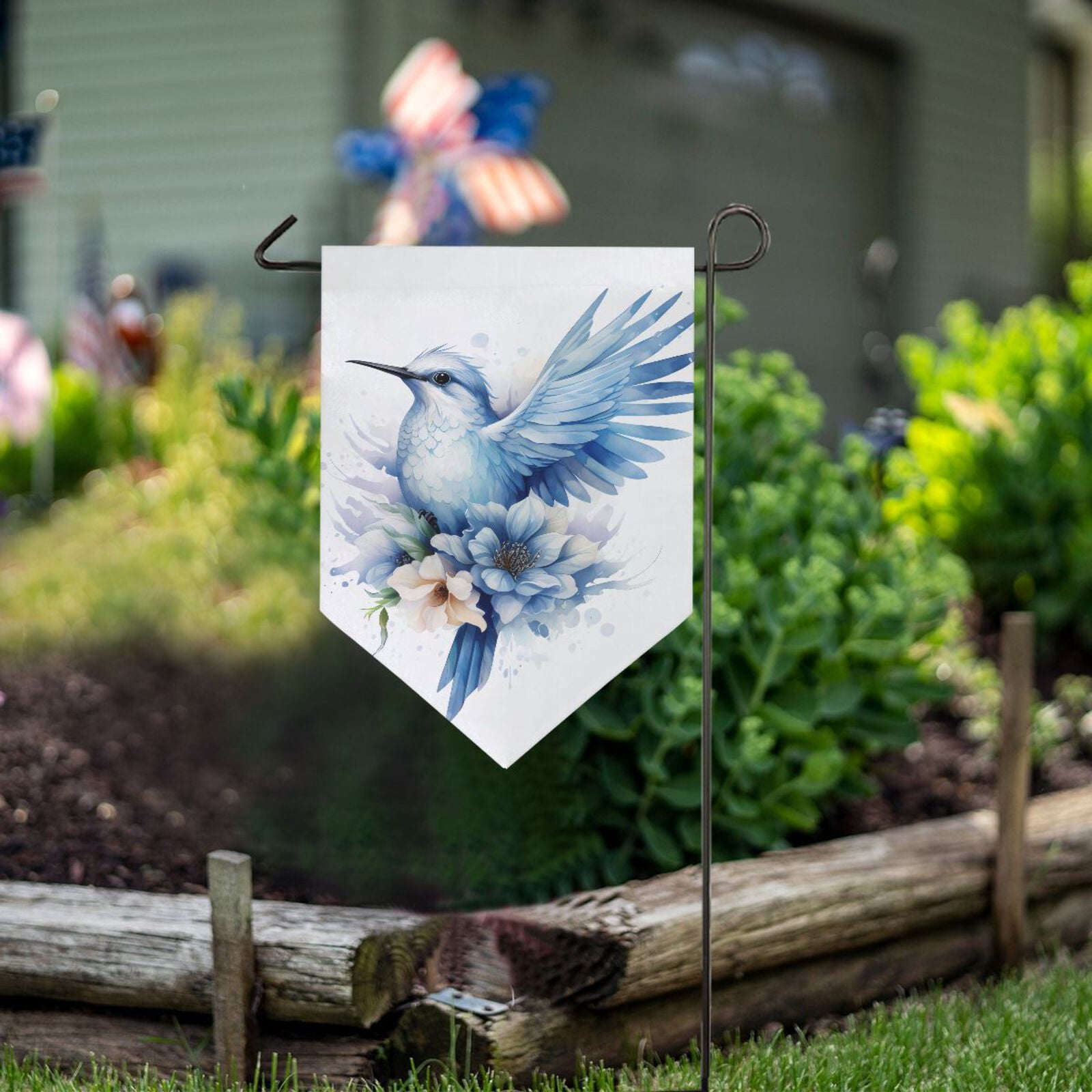 Blue Bird with Flowers Garden Flag 18" x 12.5" Double Sided Yard Lawn ...