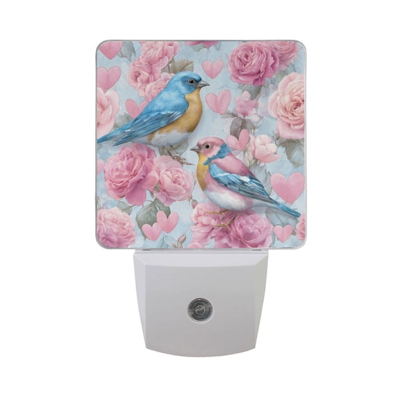 Blue Birds Among Pink Roses Valentine LED Night Light Sensor Lamp Plug ...