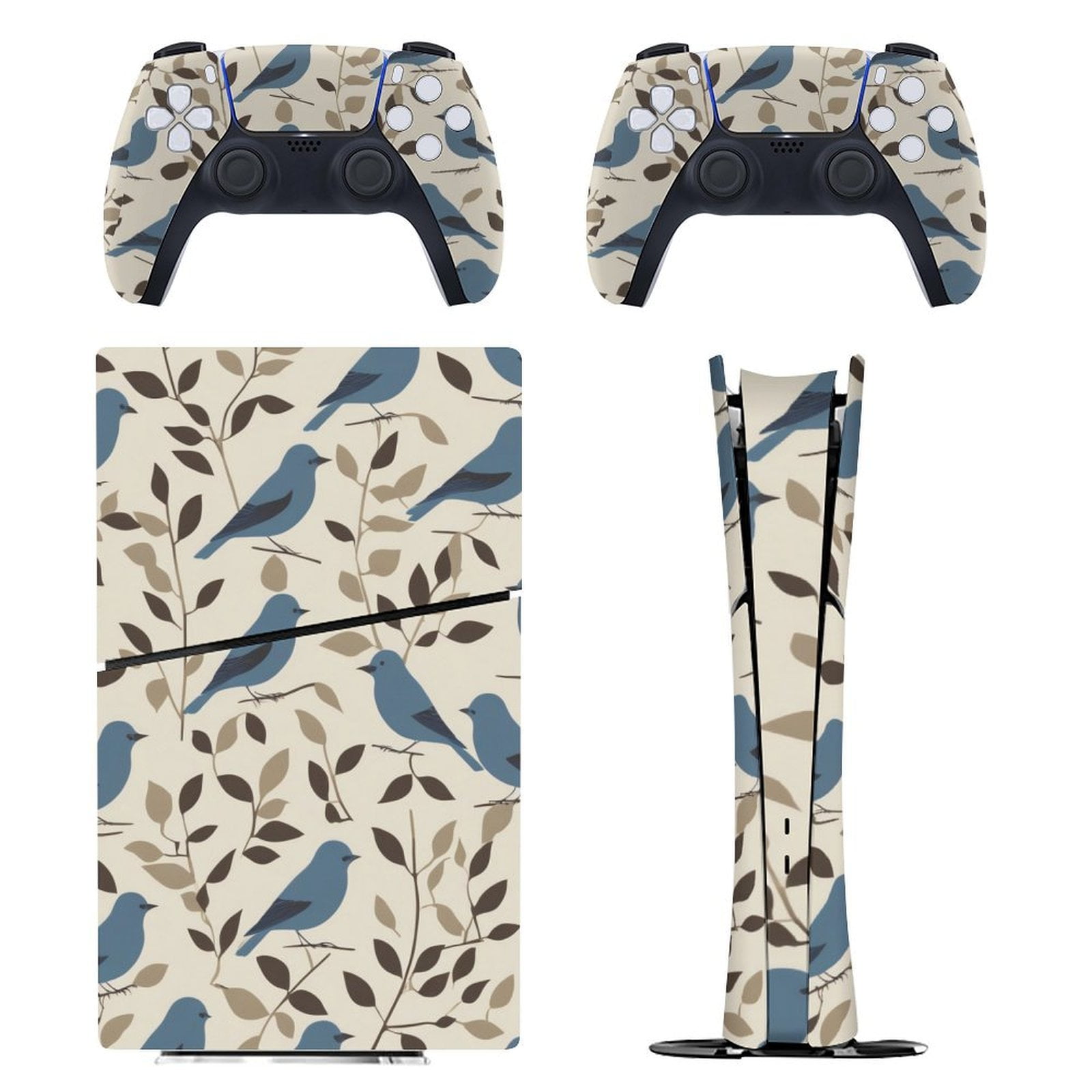 Blue Birds And Leaves Console Skin Bundle for PS5 Pro Slim Disc ...