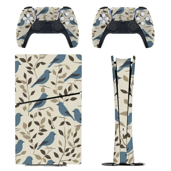 Blue Birds And Leaves Console Skin Bundle for PS5 Pro Slim Disc ...