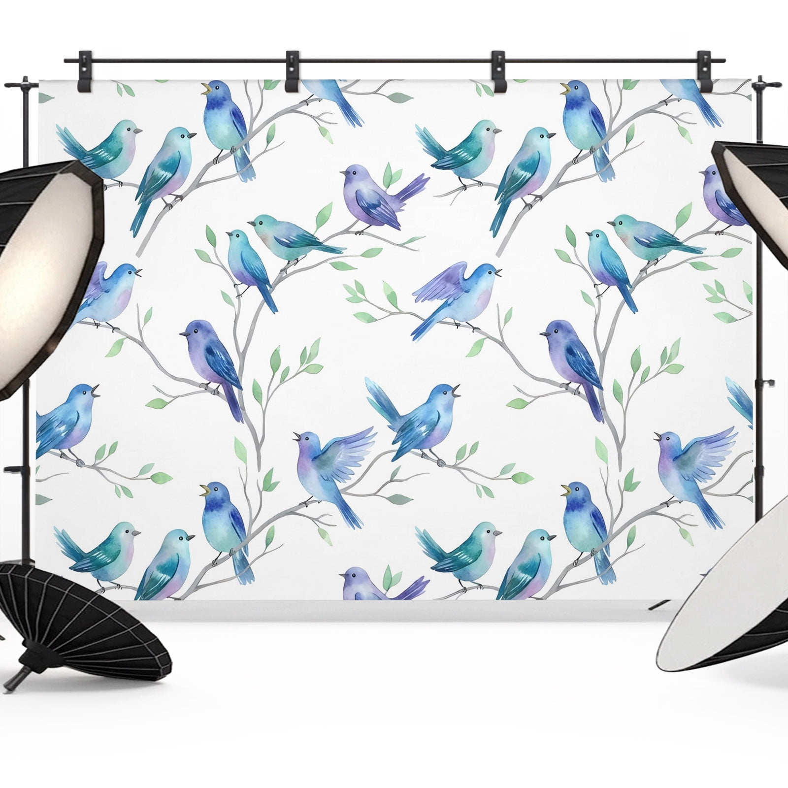 Blue Birds Backdrop for Photography, Leaves Branches Botanical ...