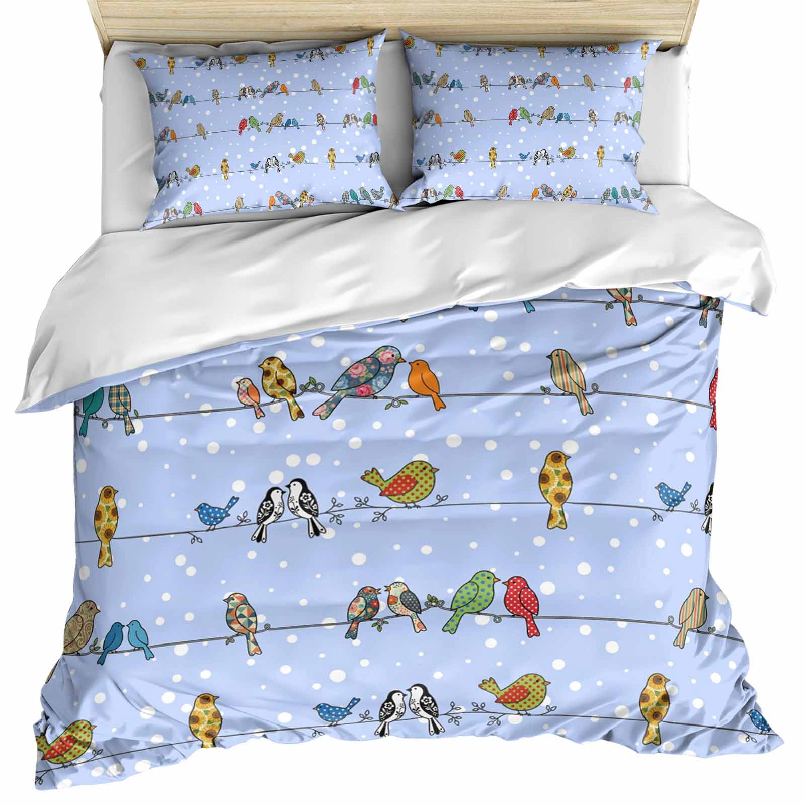Blue Birds Bedding 3 Piece Duvet Cover Set Full Size, Funny Cute ...
