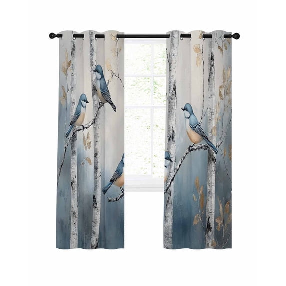 Blue Birds Blackout Curtains 84 Inch Length Birch Tree Thermal ...