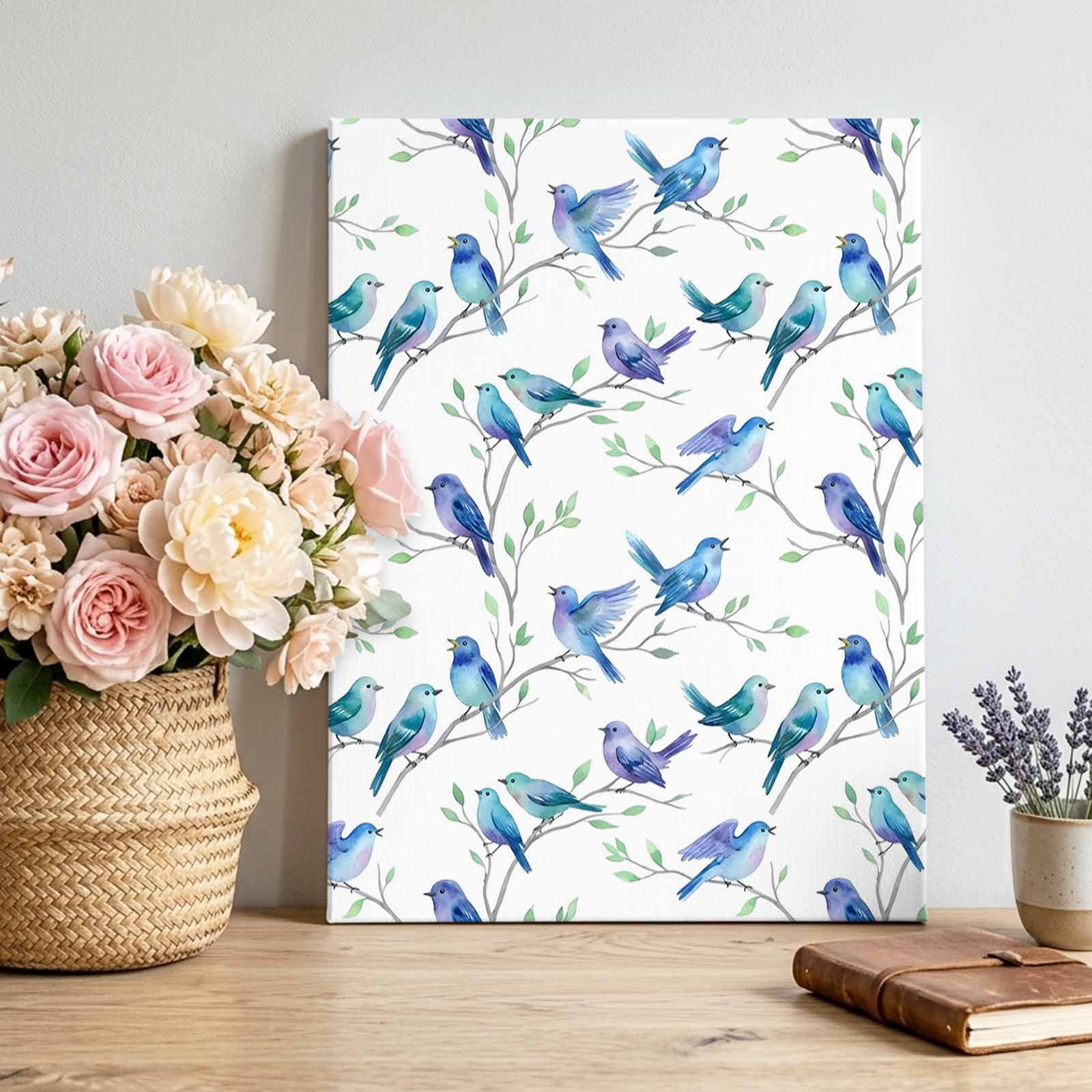 Blue Birds Canvas Wall Art for Living Room, Leaves Branches Botanical ...