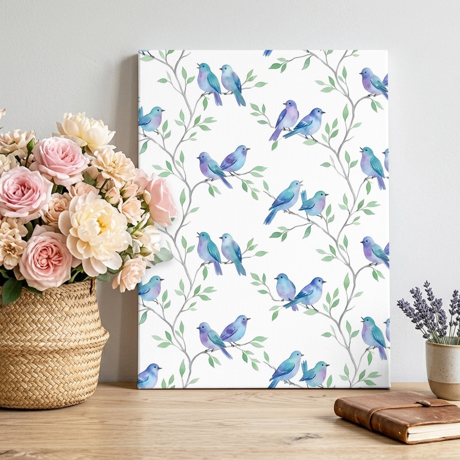 Blue Birds Canvas Wall Art for Living Room, Leaves Branches Farmhouse ...