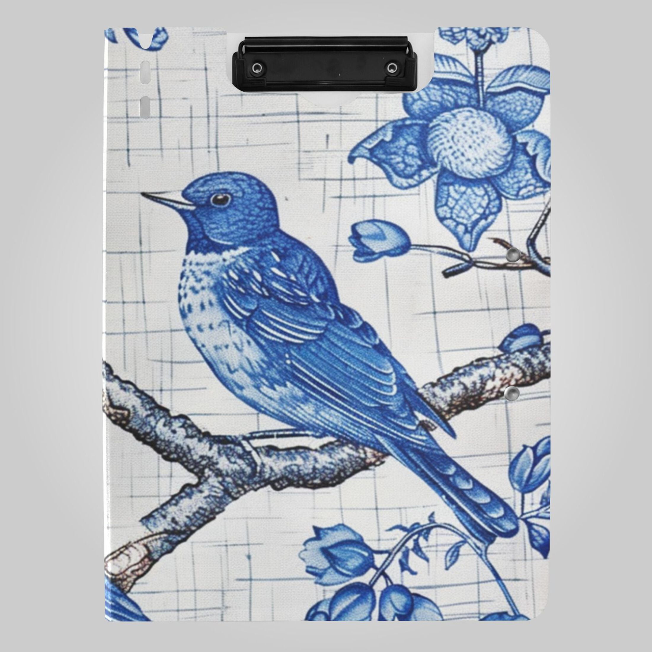 Blue Birds Floral Porcelain Foldable Binder Folder Clipboard with Pen ...