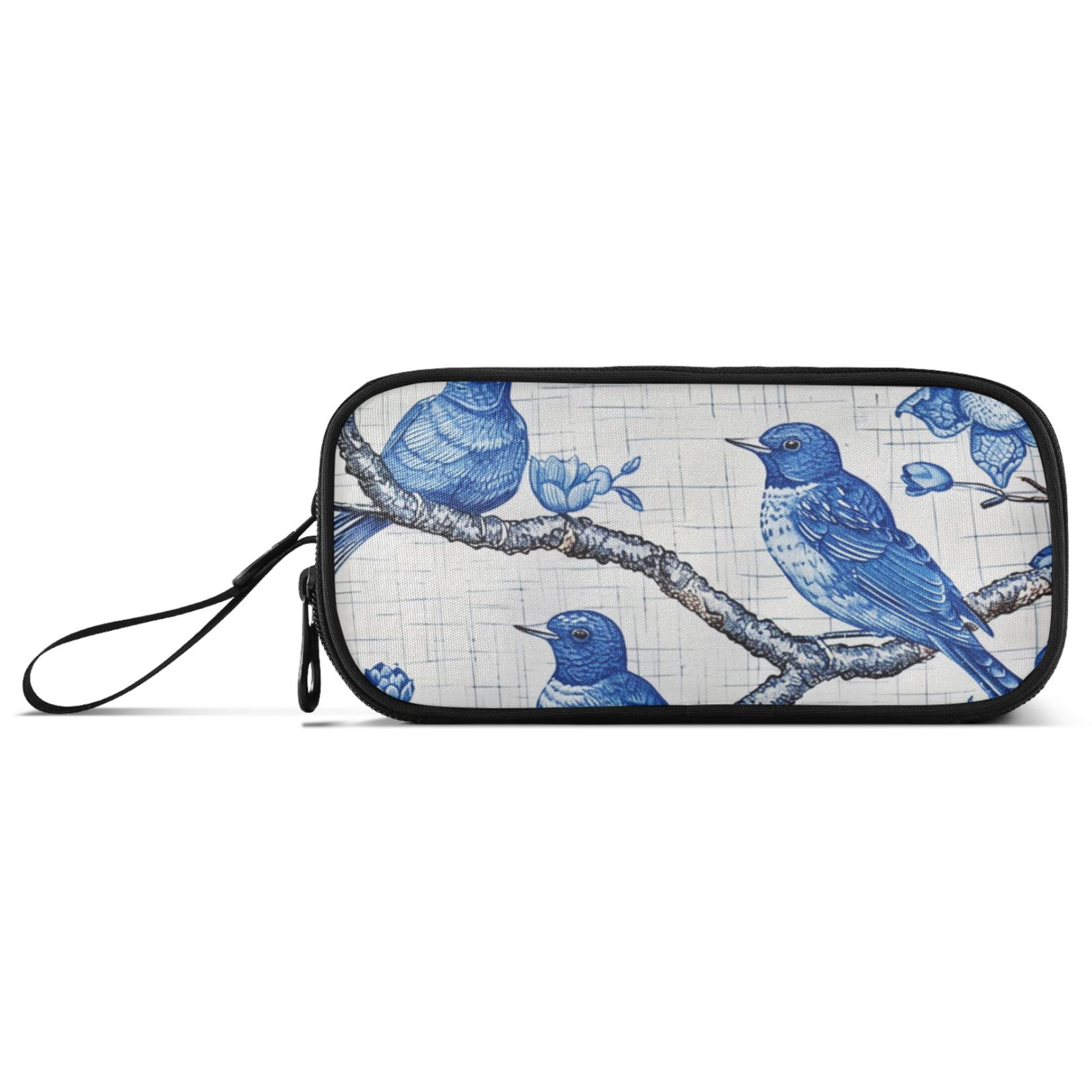 Blue Birds Floral Porcelain Pencil Case Stationary Holder Pen Bag ...