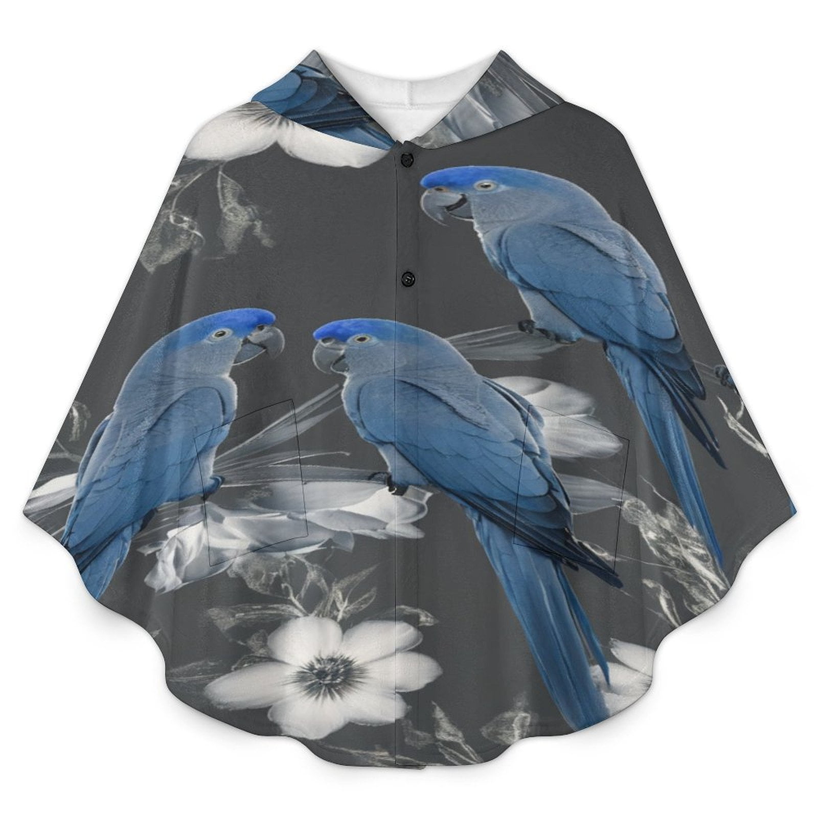 Blue Birds Floral Print Blanket Oversized Wearable Hooded Blanket Warm ...