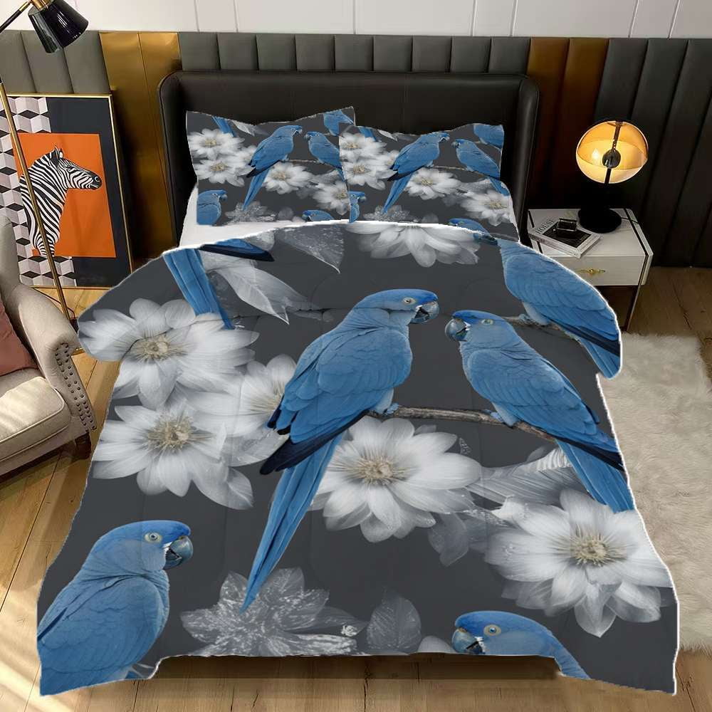 Blue Birds Floral Print Comforter Set Full Size Bedding Set For Travl ...