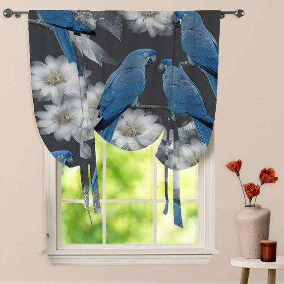 Blue Birds Floral Print Window Curtain for Living Room Roman Curtain ...