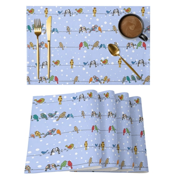 Blue Birds Placemats Set of 8 Funny Cute Snowflake Wire Sparrow Place ...