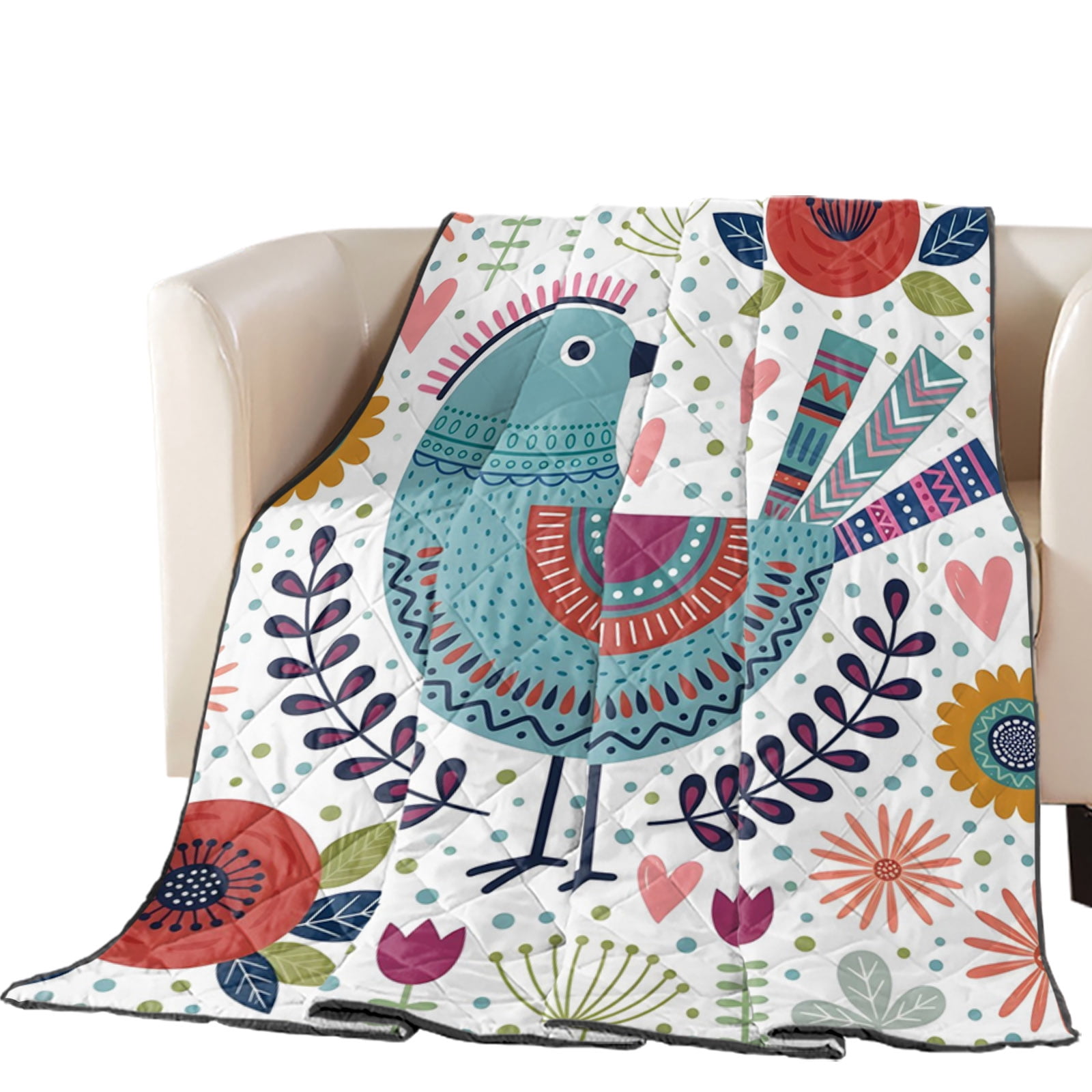 Blue Birds Quilted Comforters Cooling Blanket Oversized King Size ...