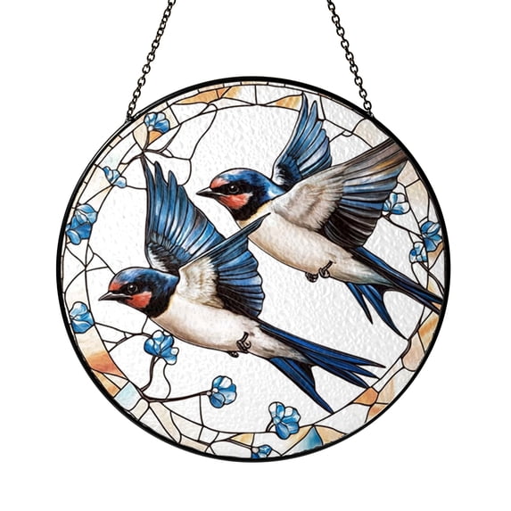 Blue Birds Stained Glass Suncatcher, Decorative Window Hanging Art ...