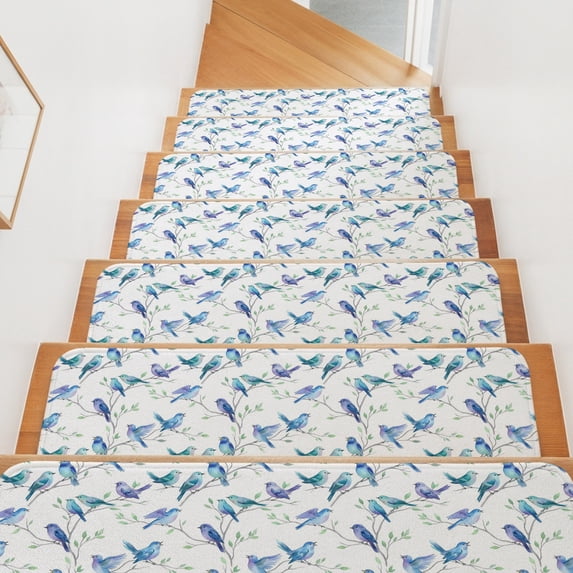 Blue Birds Stair Treads Non Slip for Steps Leaves Branches Botanical ...