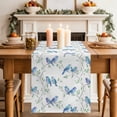 Blue Birds Table Runner, Leaves Branches Farmhouse Botanical Washable ...