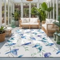 Blue Birds Washable Living Room Rugs 9'x12', Leaves Branches Botanical ...