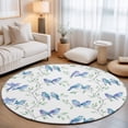 Blue Birds Washable Round Area Rug 4 ft, Leaves Branches Farmhouse ...