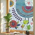 Blue Birds Window Privacy Film, Nordic Style Folk Art Red Daisy Flower ...