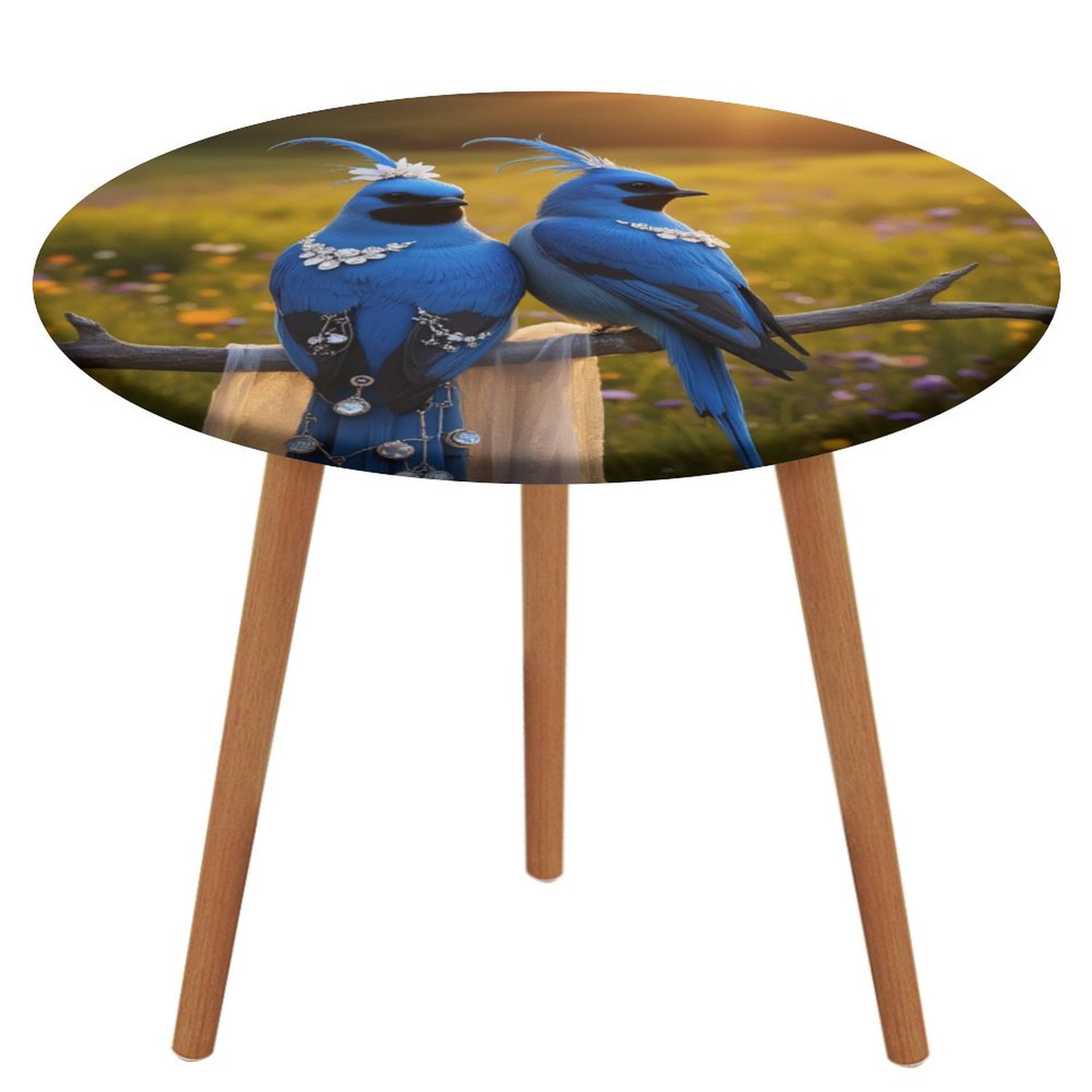 Blue Birds in Sunset Garden Pattern Round Tablecloth Waterproof Elastic ...