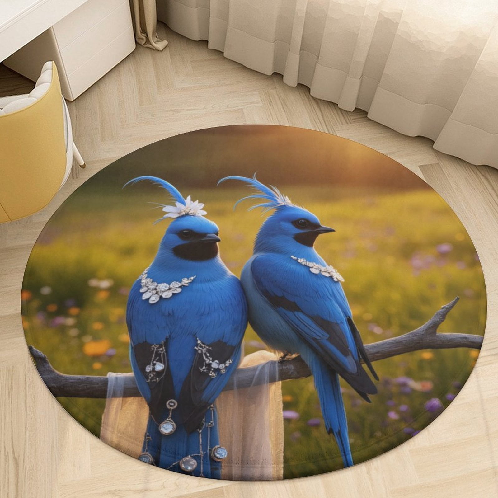 Blue Birds in Sunset Garden Round Area Rugs for Bedroom Living Room ...
