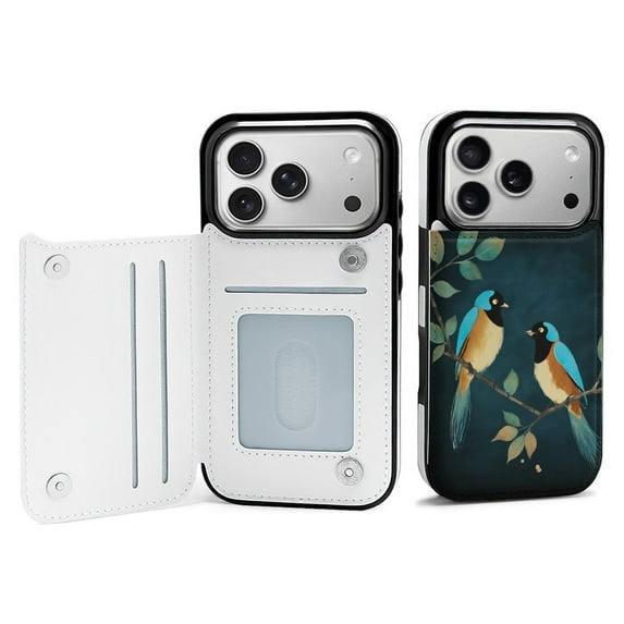 Blue Birds on Branches Leather Wallet Case for iPhone 14 Wallet Case ...