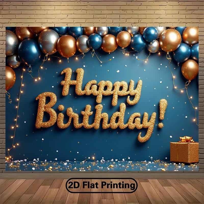 Blue Birthday Backdrop Blue Gold Balloons Happy Birthday Photography ...