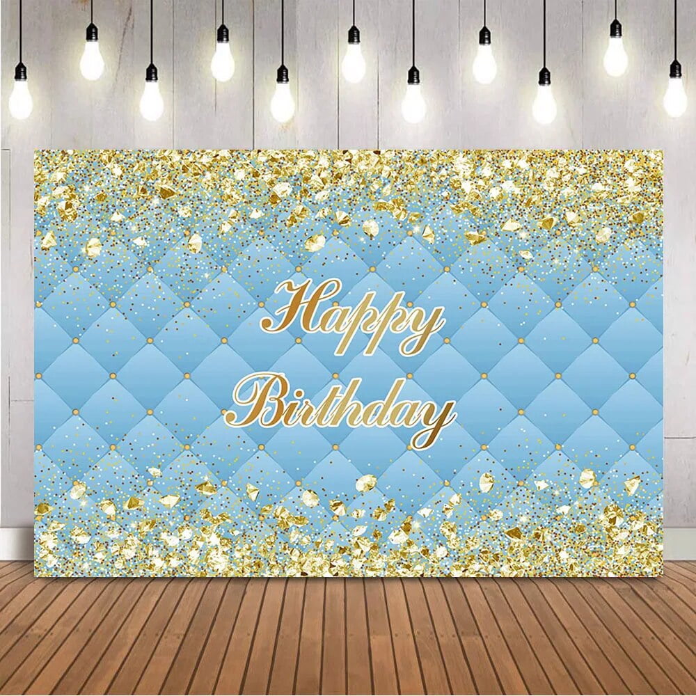 Blue Birthday Backdrop Gold Glitter Birthday Background for Photo ...