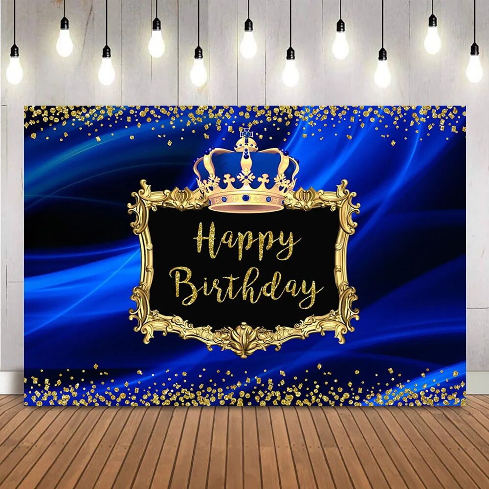 Blue Birthday Backdrop Prince Royal Blue Crown Background for Photo ...