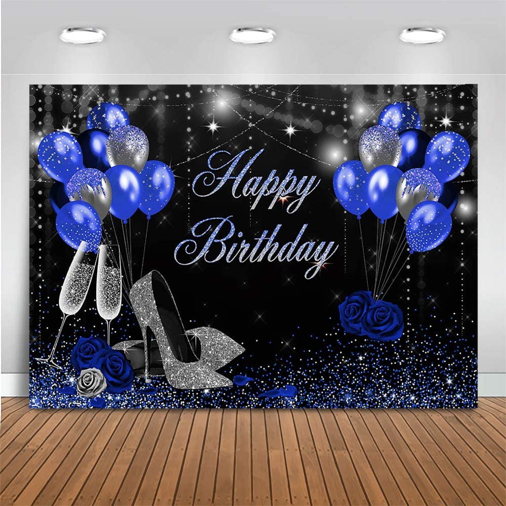 Blue and Birthday Backdrop for Women Silver High Heels and Blue ...