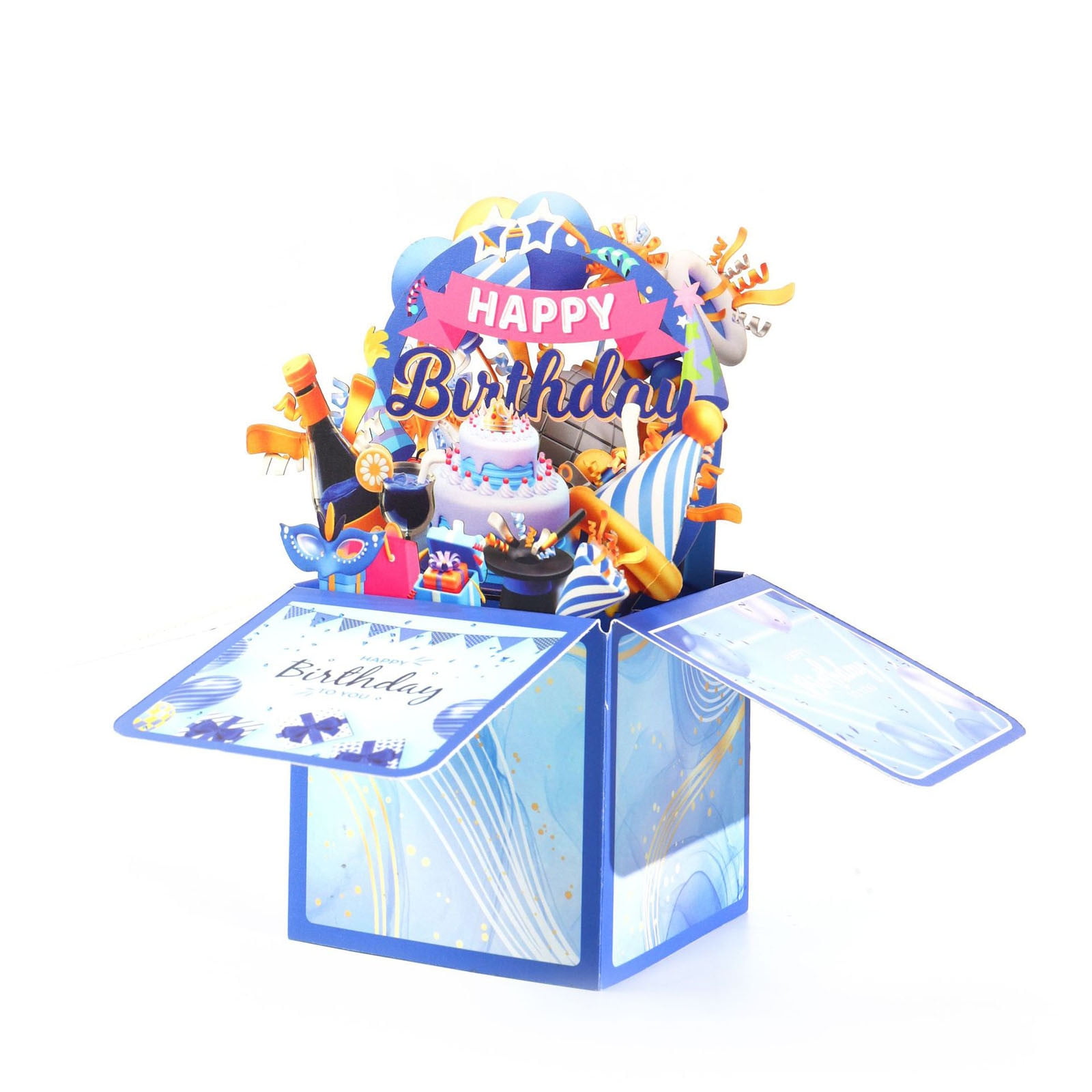 Blue Birthday Box 3D Pop-Up Card Creative Handmade Greeting Card With ...