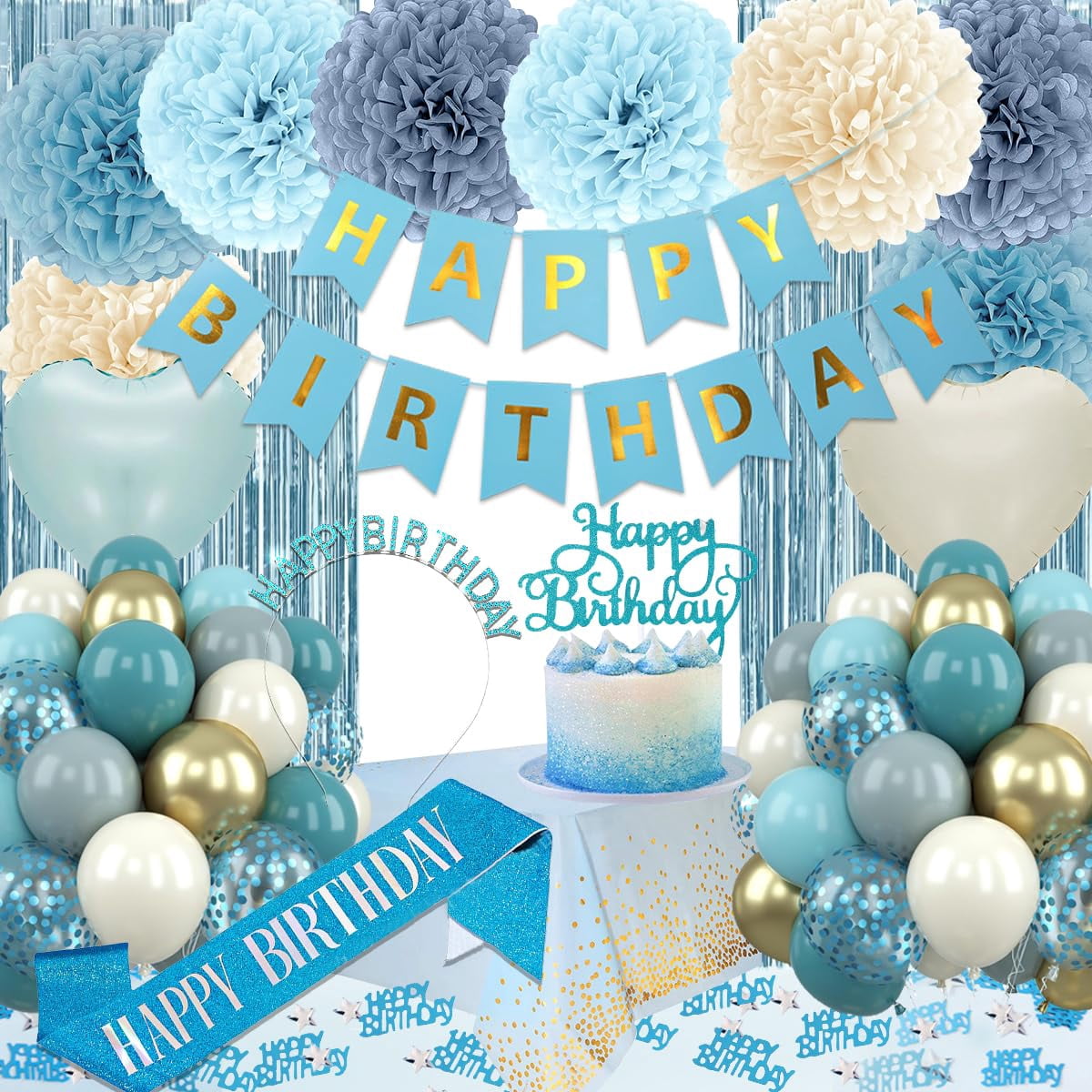 Blue Birthday Decorations FEV6 Set, Blue Party Decoration Balloons ...
