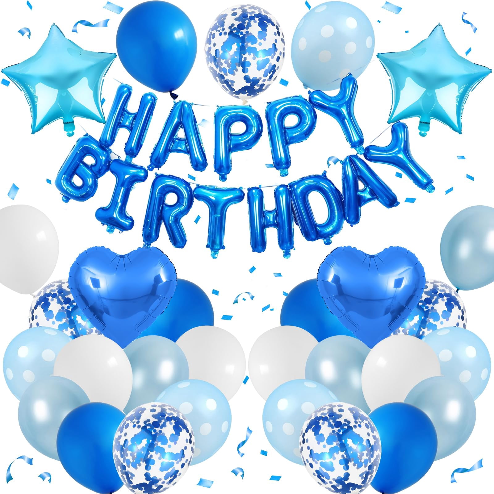 Blue Birthday Decorations For And White Balloons Happy Banner Polka Dot ...