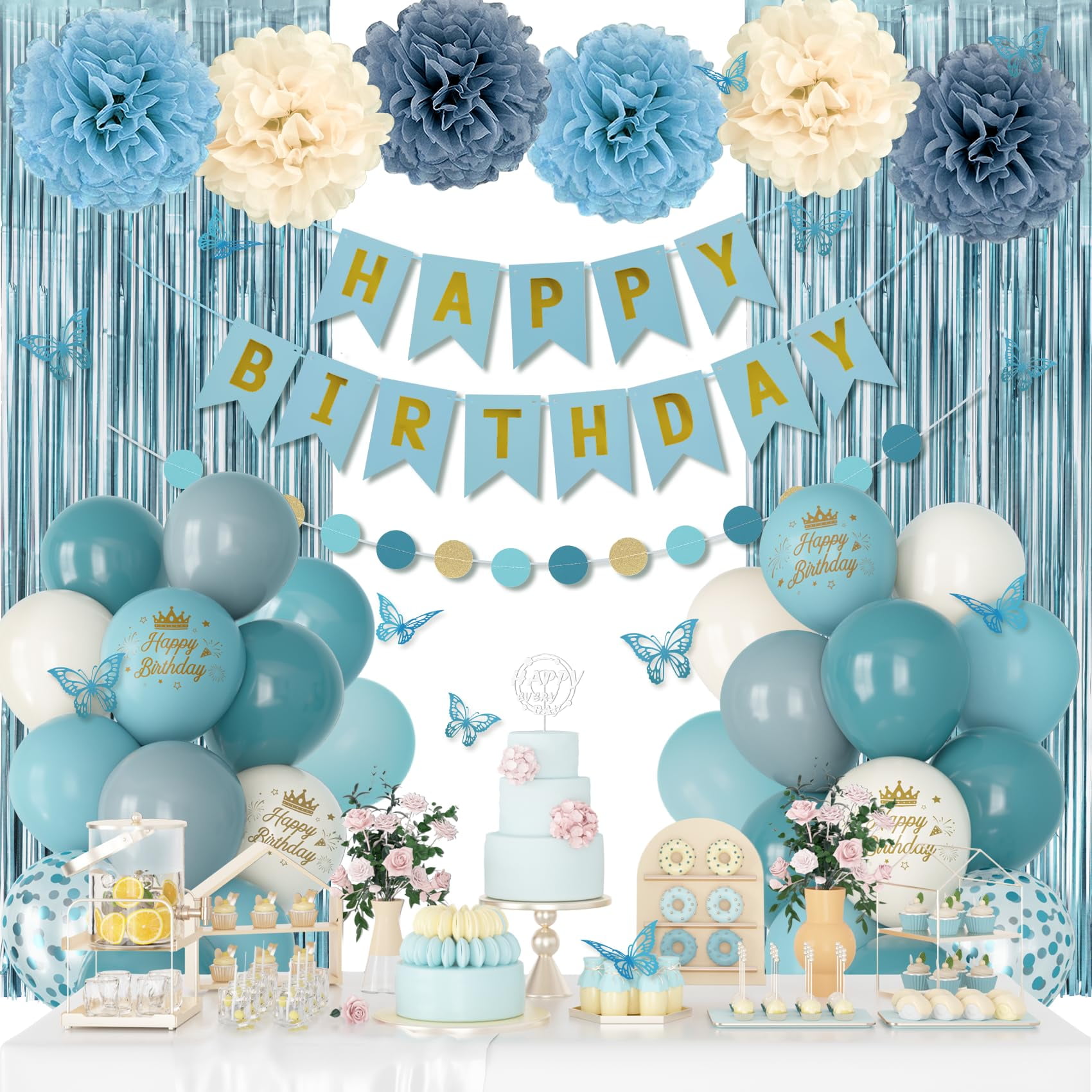 Blue Birthday Decorations,TRDN Dusty Blue Sand Confetti Metallic ...