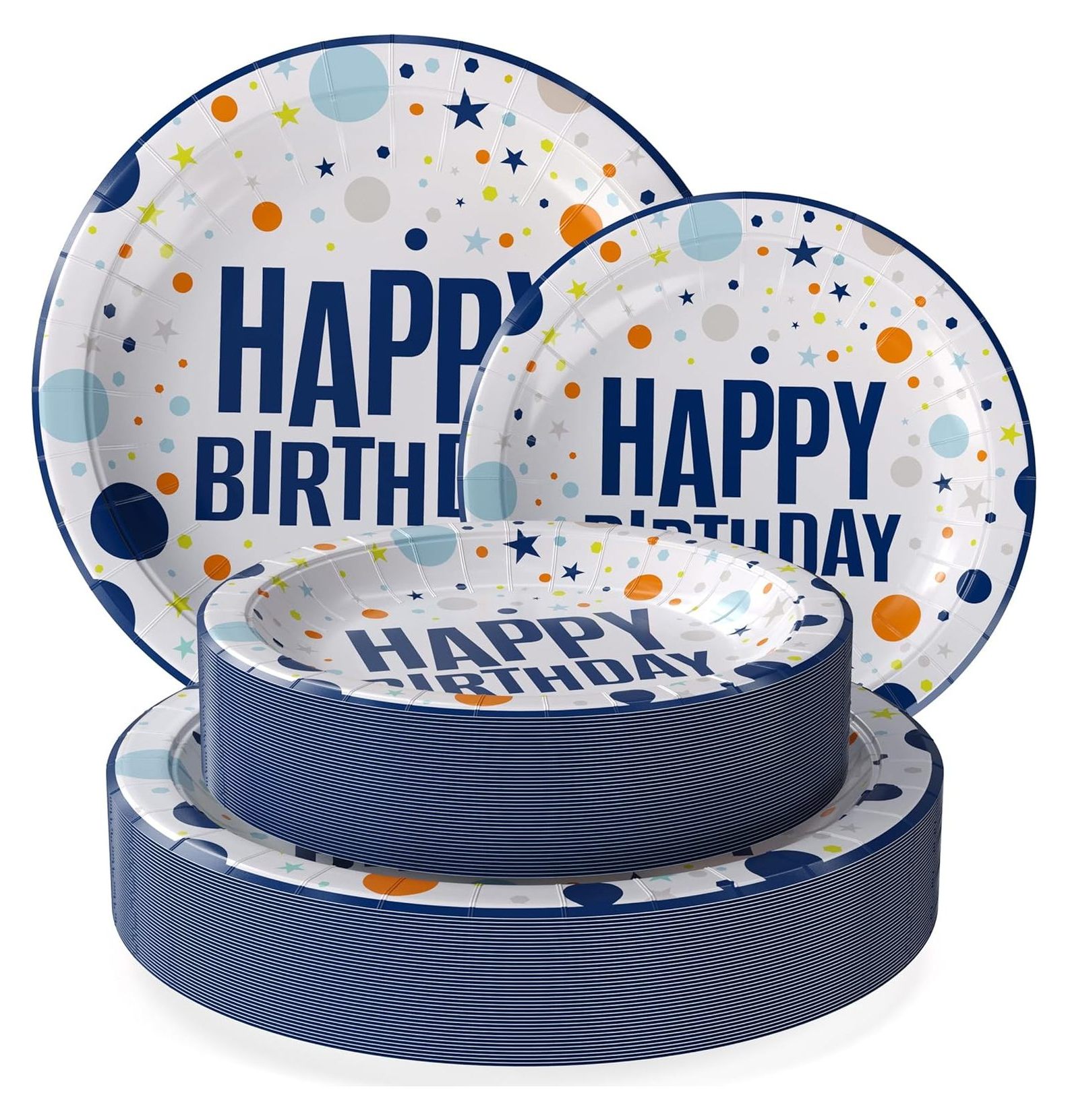 Blue Birthday Paper Plates Disposable Heavy Duty 100 Pcs - 50-7" & 50-9 ...
