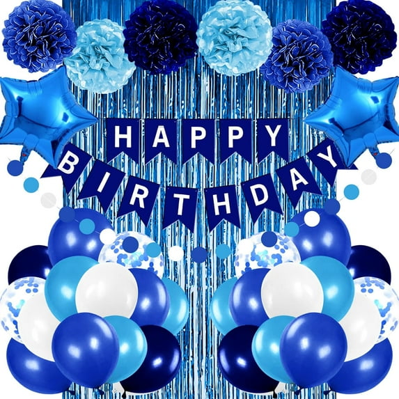 Blue Birthday Party Decorations for Boys Men Happy Birthday Banner ...