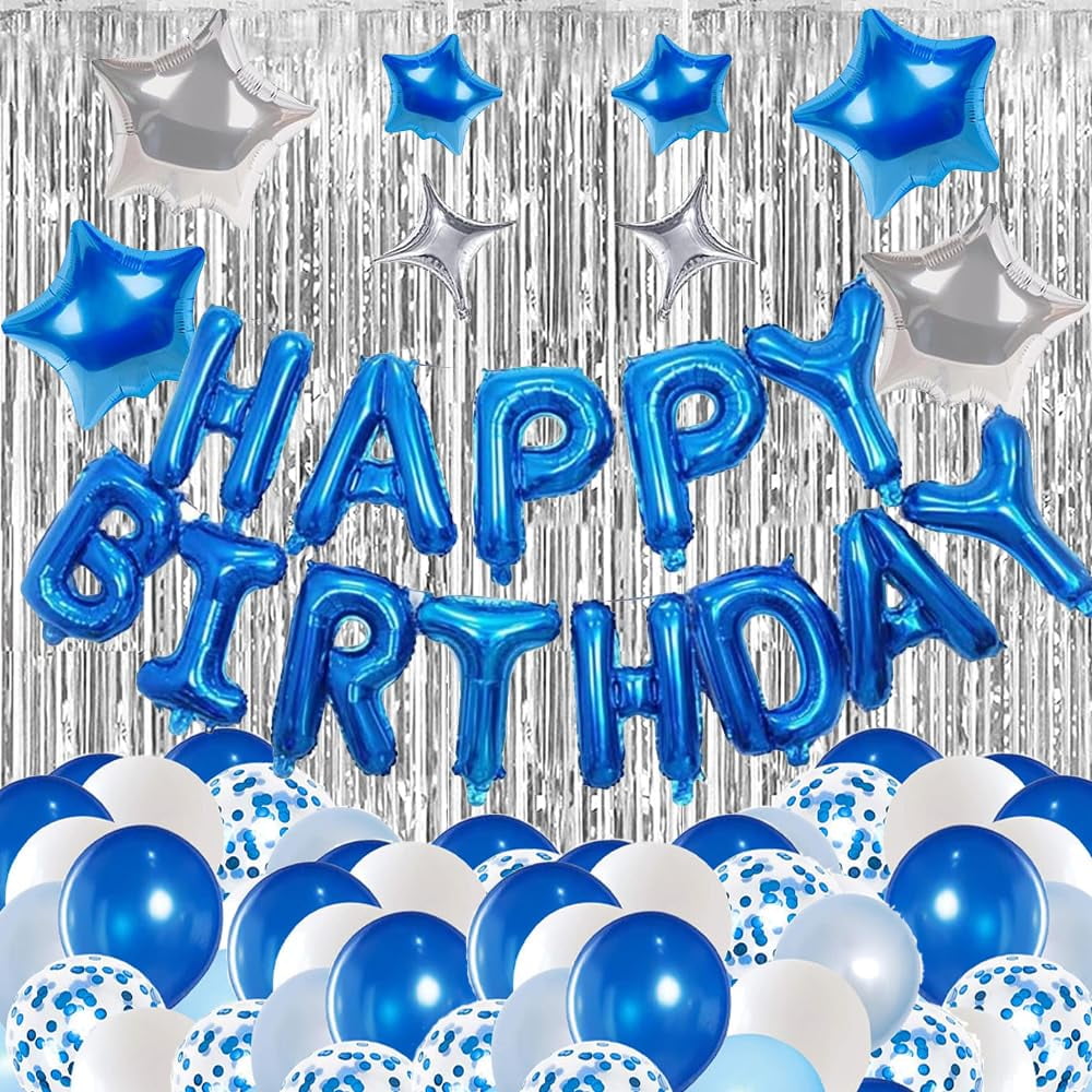 Blue Birthday Party Decorations, MMF7 Blue Balloon Garland Arch Happy Birthday Banner, Silver ...