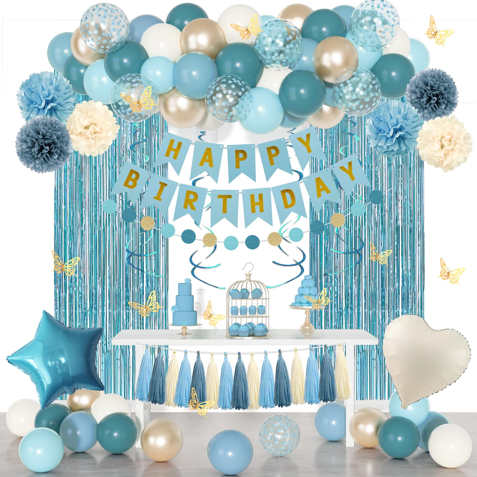 Blue Birthday Party Decorations, MMF7 Dusty Blue Sand Confetti Balloons ...