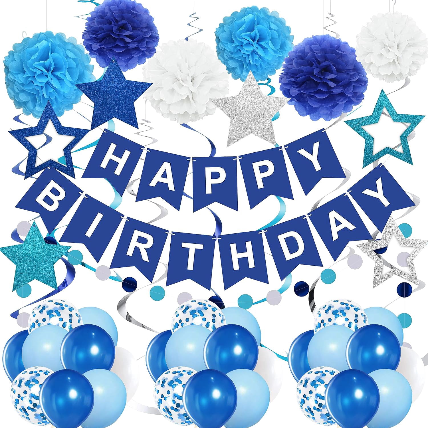 Blue Birthday Party Decorations for Men Boys Women,Navy Blue Happy ...