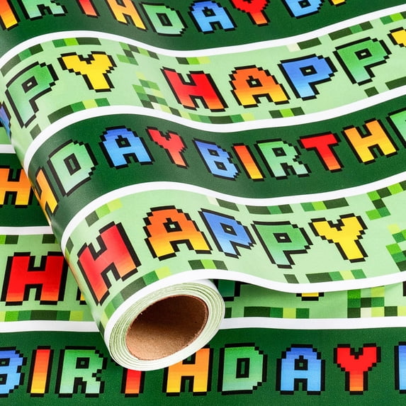 Blue Birthday Wrapping Paper Roll Reversible-Metallic Foil Colorful ...