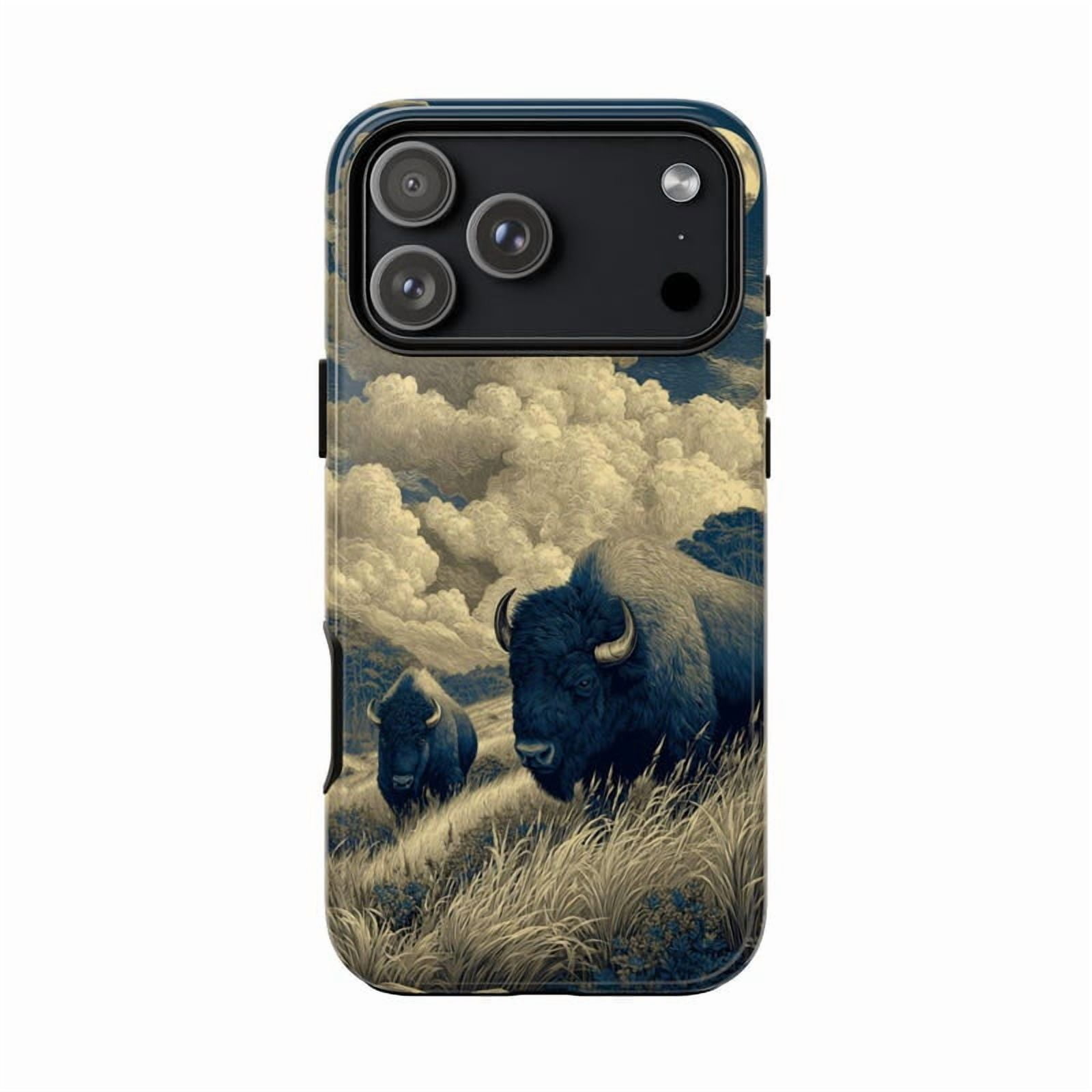 Blue Bison Wilderness Artwork Scenic Nature iPhone Case 17 to 11 Pro ...