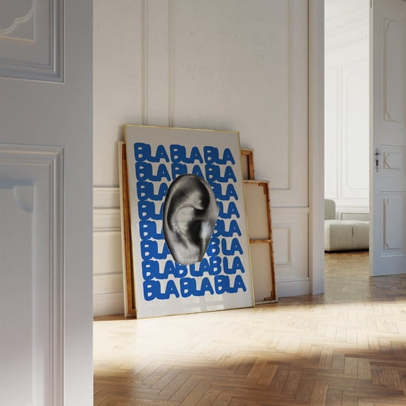 Blue Bla Bla Poster, Retro Typography Print, Unframed Paper Poster ...