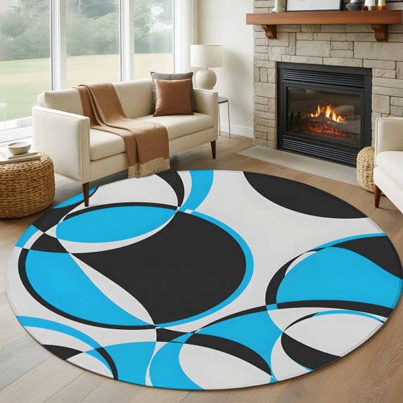 Blue Black 5FT Round Area Rugs for Living Room Abstract Grey Black Blue ...