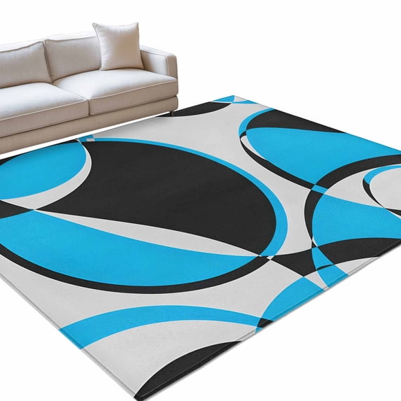 Blue Black 6x9ft Non Slip Area Rug Abstract Grey Black Blue Round Grey ...
