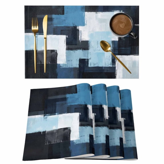 Blue Black Abstract Graffiti Placemats Set of 4 Vintage Oil Painting ...