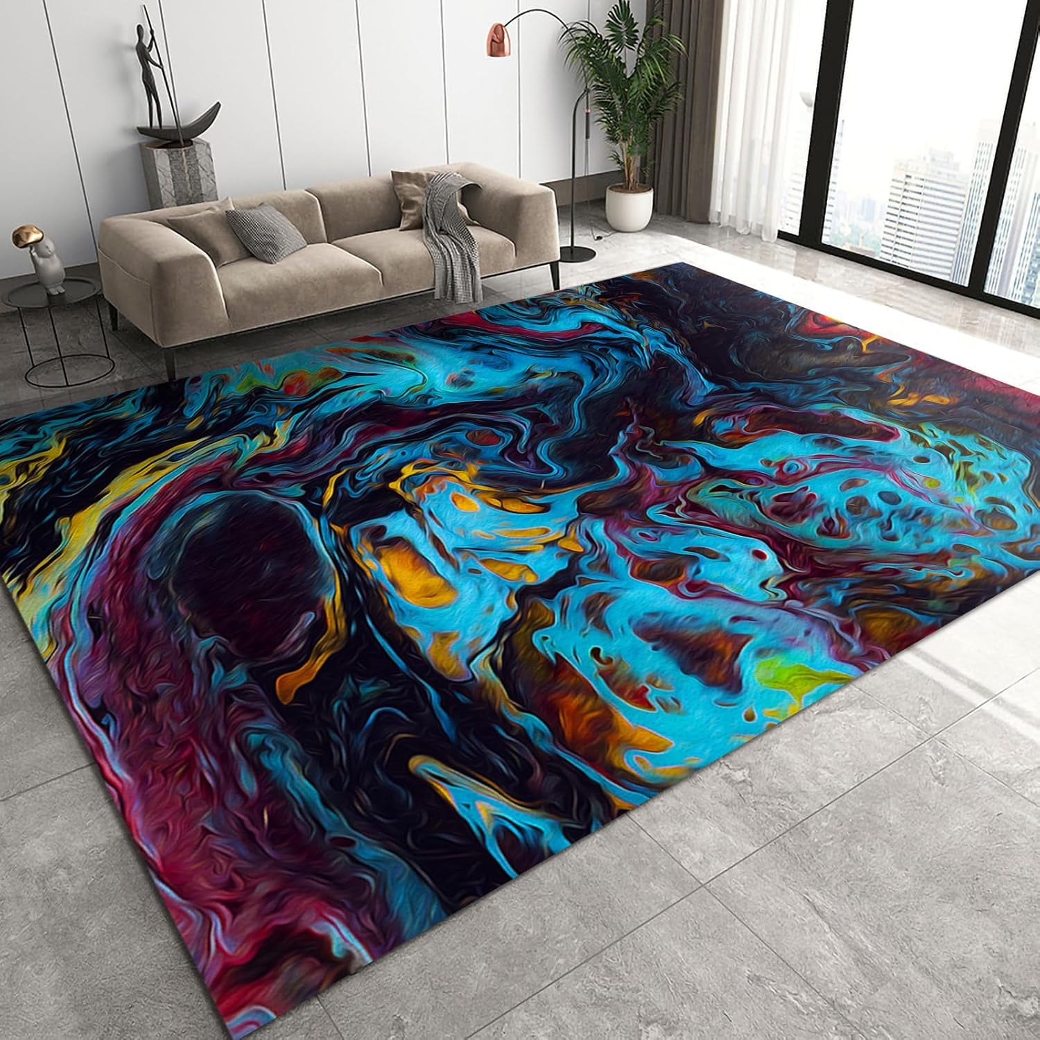Blue Black Abstract Lines Pattern Area Rugs, Modern Paint Style ...