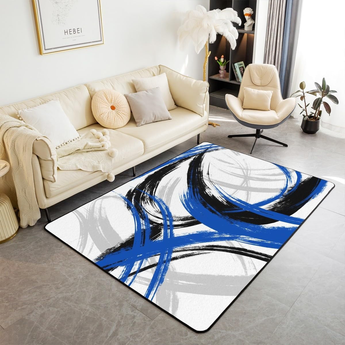 Blue Black Area Rug Boys Girls Modern Striped Living Room Rugs For ...