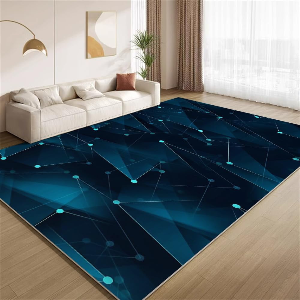 Blue Black Area Rug Simple Geometric Rugs Modern Soft Low Pile Carpet ...