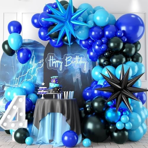 Blue and Black Balloon Arch Kit,Royal Light Blue Metallic Blue Black ...