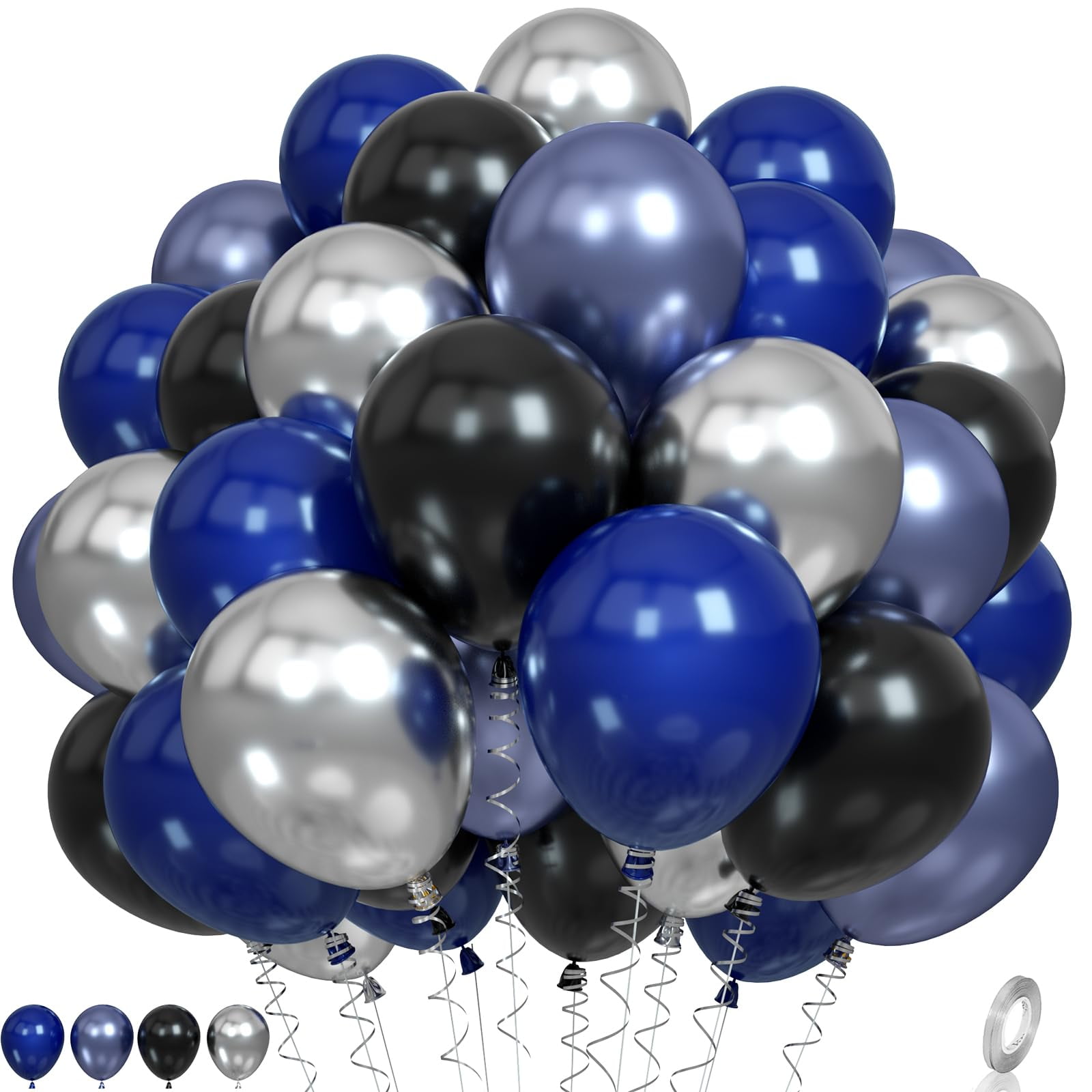Blue and Black Balloons, Navy Blue KKS1 and Silver Balloons Metallic ...